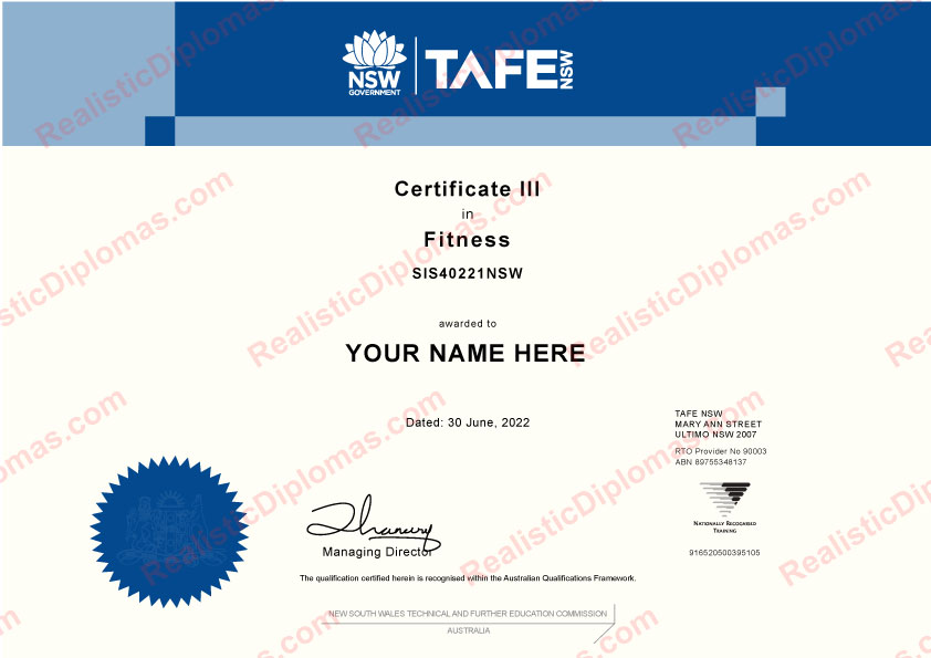 Novelty Replacement TAFE Certificate - Realistic Diplomas